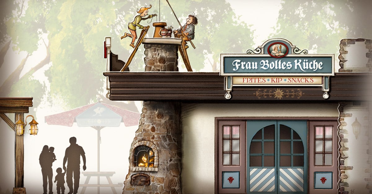 Max en Moritz te zien op het dak van restaurant Frau Boltes Küche